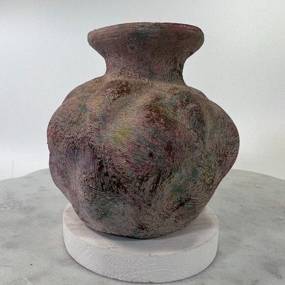 Accents | Vintage Handmade Terracotta Clay Vase Multicolor Textured ...
